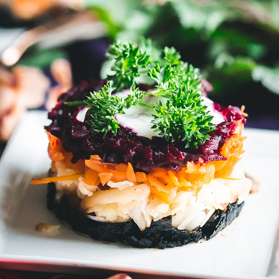 Vegan Shuba: Layered Nori, Beet, Potato, Carrot Salad - The Storied Recipe